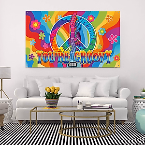 60's Party Decorations Hippie Groovy Backdrop 60s Party Sign Scene Setters Wall Decoration Banner Photo Booth Props Background with Rope for Hippie Theme Groovy Party Decorations, 72.8 x 43.3 Inch