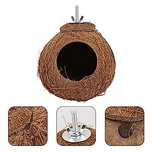 balacoo 3 pcs Coconut Shell Bird Nest Reptile Hanging Hideout Bird House Bird bite Shell House Coco Finch hut Gecko Coco hut Birds Nest Parrot Toy Bird cage Stainless Steel The Bird's nest