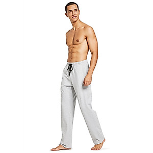 BALEAF Men's Sweatpants Casual Lounge Cotton Pajama Yoga Pants Open Bottom Straight Leg Male Sweat Pants with Pockets Light Gray M