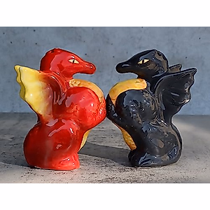 Ebros Gift Red Fire And Black Smoke Dueling Dragons Couple Ceramic Salt Pepper Shakers Set Figurines As Fantasy Mythical Magic Dungeons And Dragon Gothic Accent Decor