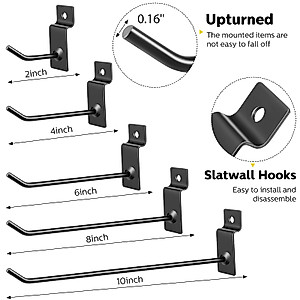 Moxweyeni 50 Packs Slatwall Hanging Hooks Display Hooks Slatwall Accessories 2", 4", 6", 8" and 10" Black Slatwall Hooks Hangers for Garage Shop Retail