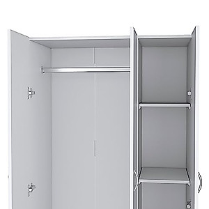AMFSQJ Contemporary Miscellaneous Storage Closet with Hanging Rod, Versatile Organizer for Various Spaces, 35.43”*29.69”*71.14”H, White