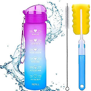 XACIOA 32oz/18oz Water Bottle with Straw & Motivational Time Marker, Leakproof BPA Free,Ensure You Drink Enough Water Throughout The Day for Fitness and Outdoor Sport-Straw Brush & Cup Brush