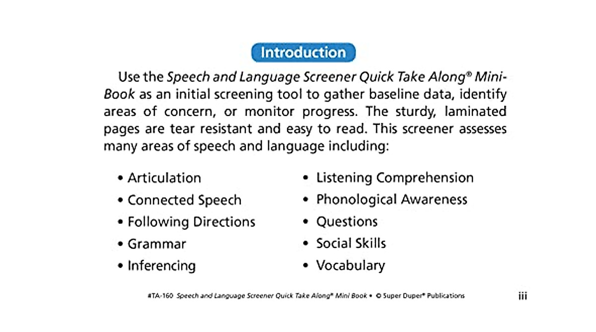 Super Duper Speech & Language Screener Mini-Book