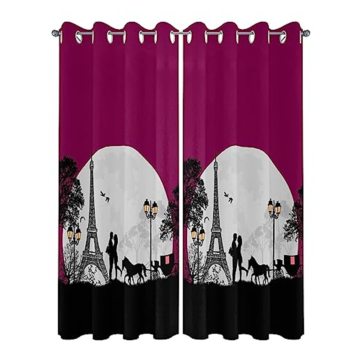 Outdoor Curtains for Patio 2 Panels Set Lovers Carriage and Eiffel Tower Under the Moon Waterproof Privacy Outside Curtain Sun Blocking Grommet Drapes for Porch Gazebo Pergolas Balcony 52x84 Inch