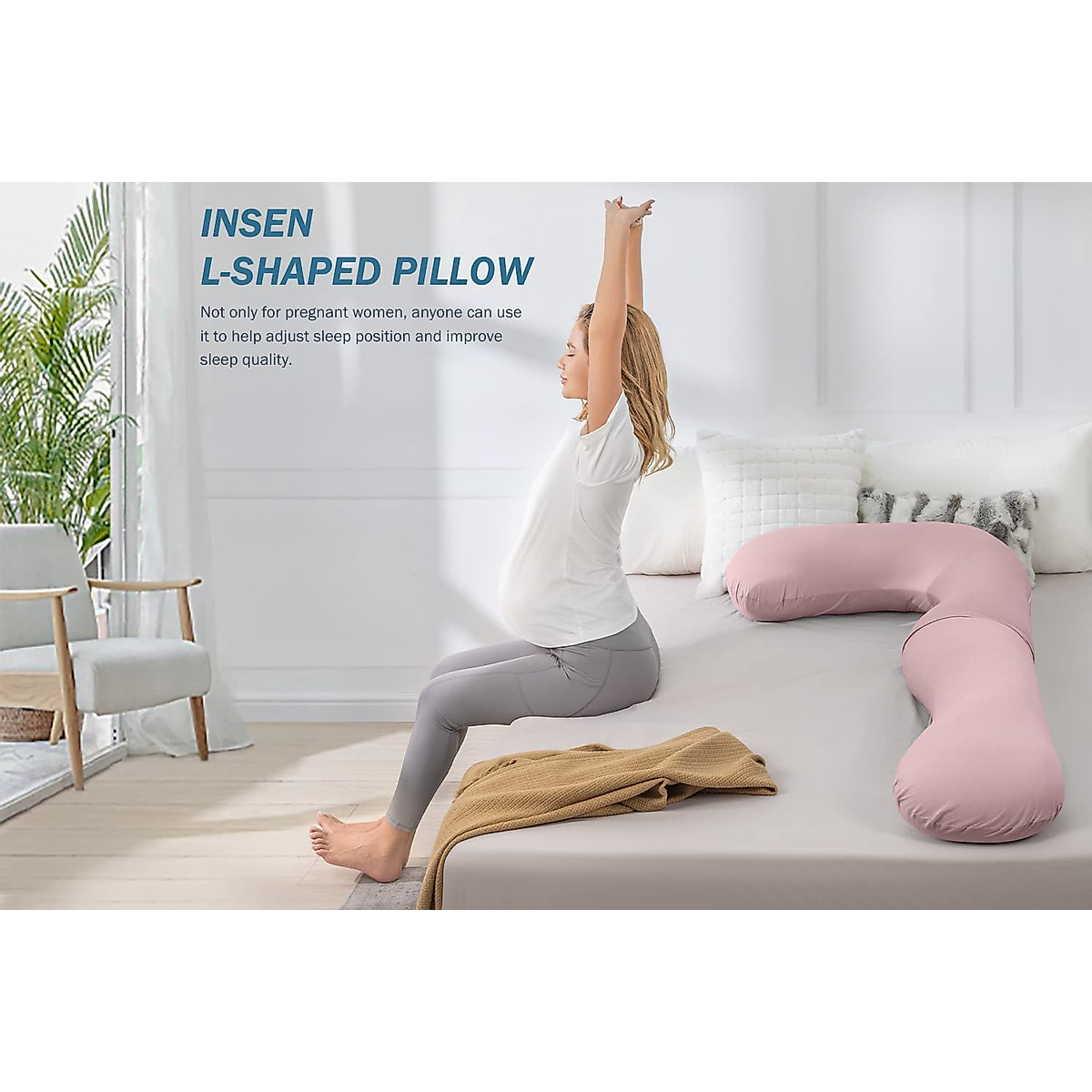 INSEN Pregnancy Pillow for Sleeping,Maternity Body Pillow for Pregnancy Women,Pregnancy Support Pillow for Back, Hip Pain,Grey