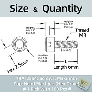 Model 2554: Screws, 3x6mm Cap-Head Machine (hex Drive) (100) for TRAXXAS