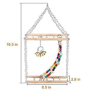 Filhome Hanging Bird Ladder Swing Bridge Toys, Parrot Playground Perch Stand Toy Bird Cage Accessories for Parakeets Cockatiels, Conures, Macaws, Finches