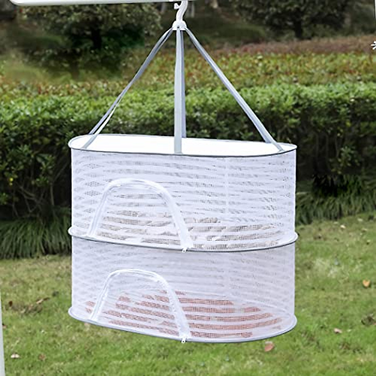 HOMEREFROM Drying Net, Foldable Flat Drying Rack Clothes Mesh Net - Hanging Drying Fish Net, for Shrimp Fish Fruit Vegetables Herb, with Zipper (Two-Layers)
