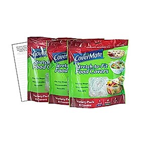 Covermate Stretch-to-fit Food Covers 3pk plus Convenient Magnetic Shopping List by Harper & Ivy Designs, Reusable, Dishwasher Safe, Microwavable, BPA/PVC Free, Great for Leftovers, Heavy Duty, 3 Sizes
