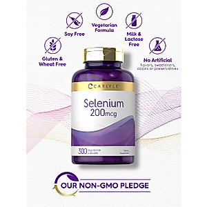 Yeast Free Selenium Supplement | 200mcg | 300 Capsules | Vegetarian, Non-GMO, and Gluten Free Mineral Formula | L-Selenomethionine | Value Size | by Carlyle