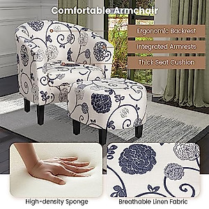 Giantex Accent Chair with Ottoman Set, Upholstered Barrel Chair with Footrest, Modern Accent Armchair with Ottoman, Round Club Chair for Living Room, Bedroom, Small Space