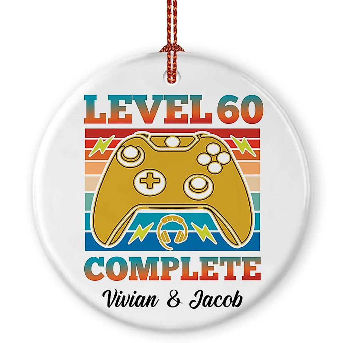 Prezzy 60th Birthday Ornament for Christmas Tree Keepsake Gifts for Men Women Friends Family Level 60 Complete Birthday Decorations Personalized Ornaments 3'' Circle Ceramic Hanging Pendants