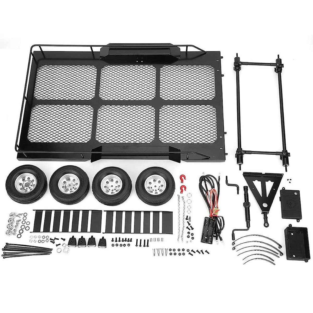 Bicaquu RC Trailer Car, Trail Car Trailer Accessory High Simulated Romote Control Trail Car, for Kids RC Crawler Car Children 1/10 RC Car