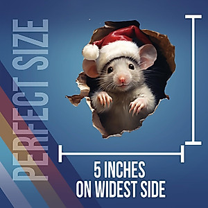 Santa Mouse Christmas Hole in Wall Sticker - Cute Hole in Wall 3D Holiday Decor Peel and Stick Sticker - Premium Quality Vinyl Bumper Stickers 2-Pack | 5-Inch on Widest Side | Made in USA FHJ1394