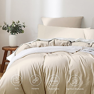Nayoroom Beige Duvet Cover Set Queen Size Minimalist Solid Cream Oatmeal Comforter Cover with Zipper Closure 3 Pieces Soft Breathable Lightweight Microfiber Bedding Set