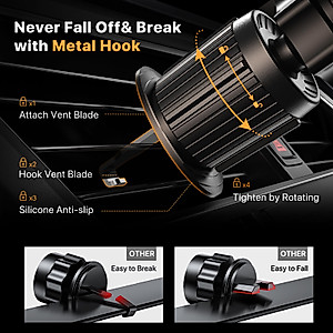 Miracase Phone Holders for Your Car with Newest Metal Hook Clip, Air Vent Cell Phone Car Mount, Universal Automobile Cradle Fit for iPhone Android and All Smartphones, Dark Black