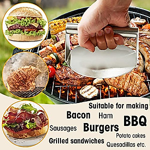 Aigrettei Burger Press - Stainless Steel Burger Smasher Tool - Smooth & Non-Stick Surface -Round Utensil for Grilling Meat Patty, Steak, Hot Dog, Grill Flattener for Steaks, Panini, Sandwich, 5.5x5.5