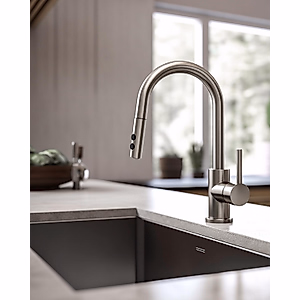 Metal Pull Down Kitchen Faucet Head Replacement with 15 Adapters, Pull Out Sink Spray Head, 2 Function Spray Nozzle Compatible with Moen, American Standard, Delta, Kohler Faucets, Brushed Nickel