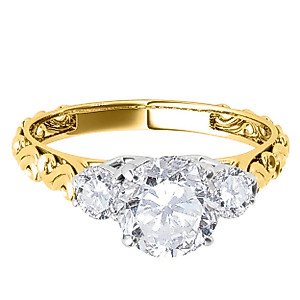 MauliJewels 0.50 Ct. Three-Stone Diamond Engagement Ring Women, 14K Solid Gold