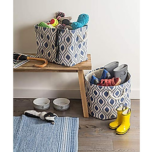DII Polyester Container with Handles, Ikat Storage Bin, Large Round, French Blue