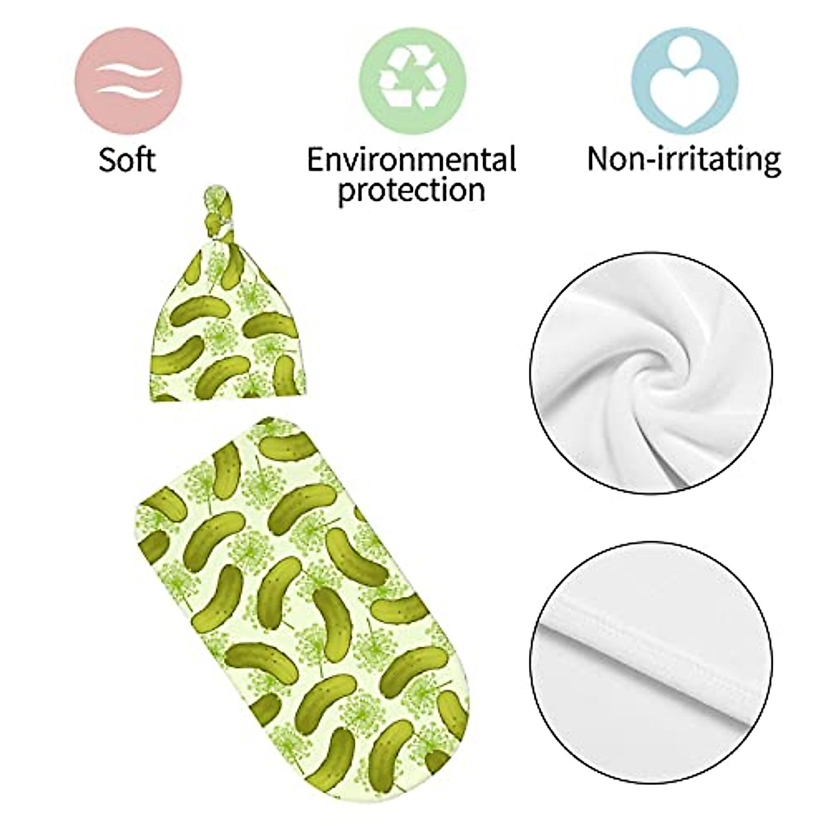 YIFTD Newborn Swaddle Blanket with Beanie Set Dill Pickles Soft Baby Sleep Sack Stretch Adjustable Baby Swaddle Wraps Receiving Blankets for Boys Girls