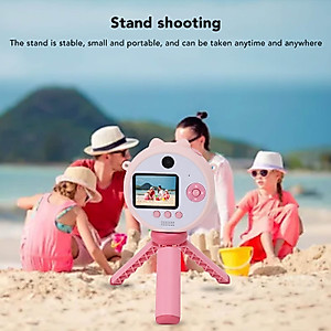 Fdit Kids Camera Abs Silicone Girls Artificial Swag Kids Video Camera with Stand for 3‑12 Years Old (Pink)