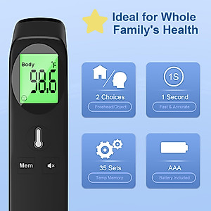 No-Touch Forehead Thermometer, Digital Infrared Thermometer for Adults and Kids, Touchless Baby Thermometer 2 in 1 Dual-Mode Thermometer with Fast Accurate Results