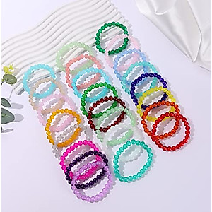 WAINIS 24PCS 8mm Glass Beaded Bracelets for Women Elastic Stretch Round Bead Healing Bracelet Multicolor Handmade Stackable Beads Bracelet