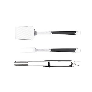 Everdure by Heston Blumenthal Premium Pack of 3 BBQ Tool Kit: Brushed Stainless Steel Tongs, Spatula and Fork with Soft Grip Handles and Hang Zone