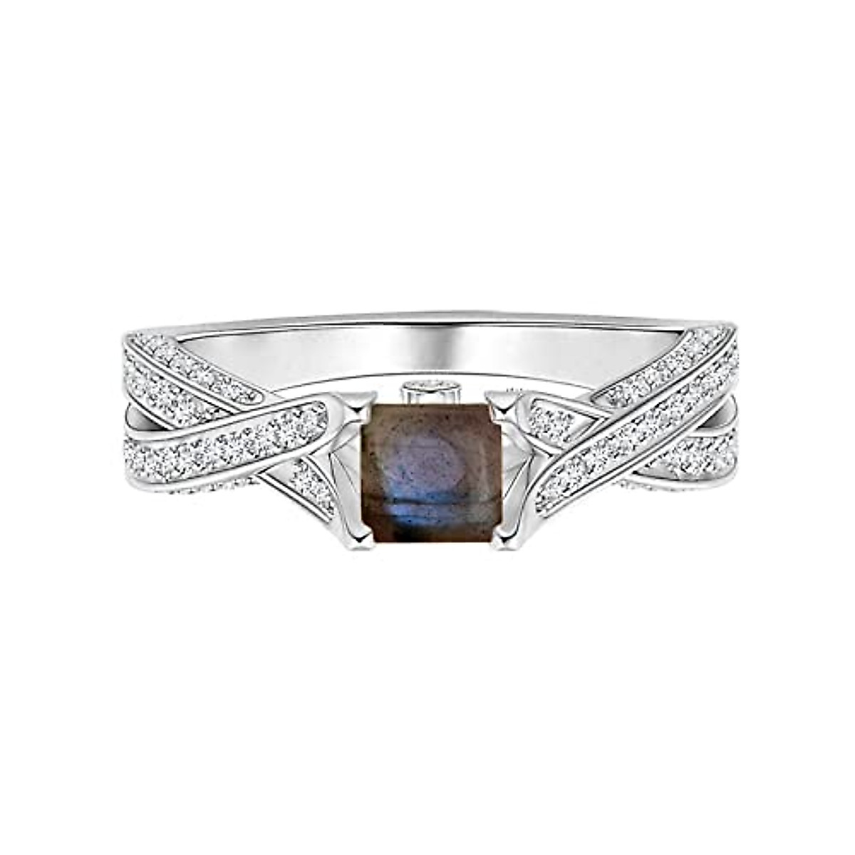 MOONEYE 5MM Square Cut Labradorite Gemstone ​9K White Gold Crossover Engagement Ring