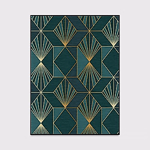 Livingart Emerald Gold Floral Modern Area Rugs for Livingroom Bedroom Green Contemporary Style Warmhouse Carpets Soft Velvet Non-Sheading Floorcovers Indoor Runner Rugs Office Diningroom Rugs 5x8ft
