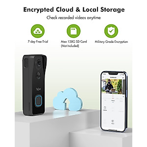 TieJus Doorbell Camera Wireless with Chime, Video Doorbell, 2 Way Audio, Voice Changer, Voice Message, PIR Motion Detection, Night Vision, SD & Cloud Storage, IP66 Waterproof, 2.4G WiFi