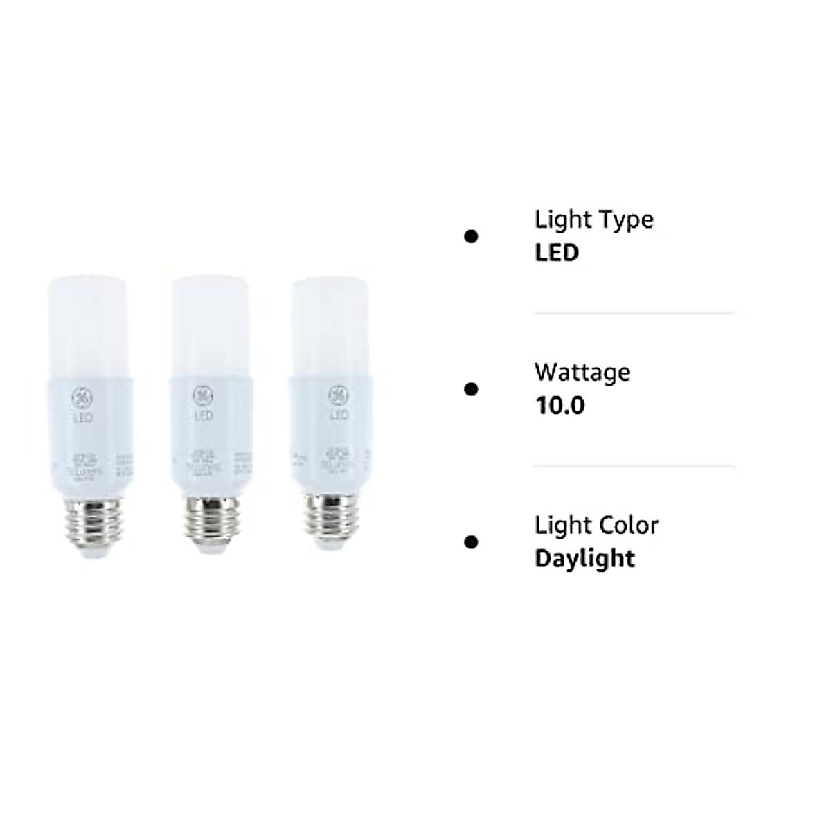GE Lighting 79369 LED Bright Stik 10-watt (60-Watt Replacement), 760-Lumen Light Bulb with Medium Base, Daylight, 1 Box (3 Bulbs Total)