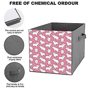 Pink Mini Pigs PU Leather Collapsible Storage Bins Canvas Cube Organizer Basket with Handles