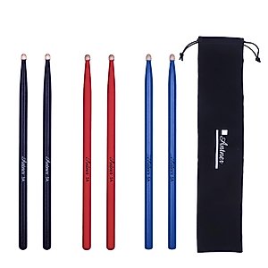 Antner 3 Pairs Drum Sticks 5A Classic Maple Drumsticks Wood Tip Drumstick for Student and Adult, Black/Red/Blue