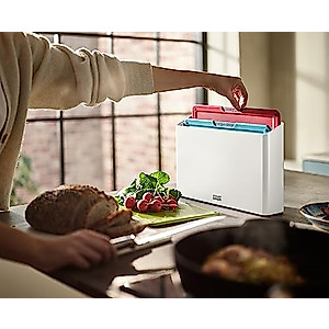 Joseph Joseph Folio Icon, 4-Piece Color coded Cutting Board Set, Slimline Case for Organized Kitchen Storage - Regular, White