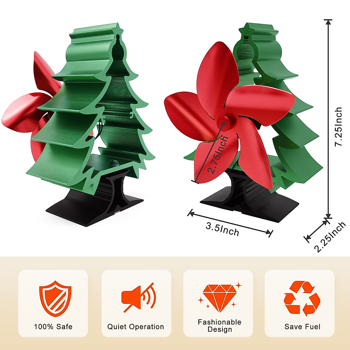 Aipoilk Heat Powered Wood Stove Fan Fireplace Fan for Wood Burner/Burning/Log Burner Fireplace & Stove, 5-Blade Christmas Tree Shaped Eco Wood Stove Fan Silent, Stove Top Fan