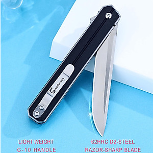 MADSMAUG Pocket Knife, 3.5" D2 Steel Folding Knife with Ball Bearing & G10 Handle, Cool EDC knife For Women Outdoor Survival Camping Great festival Christmas Gift