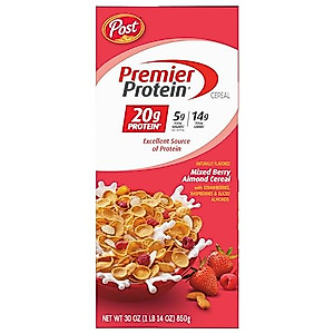 Post Premier Protein Mixed Berry Almond cereal, high protein cereal, protein rich breakfast or snack made with real berries and almonds, 30 Ounce - 1 Count