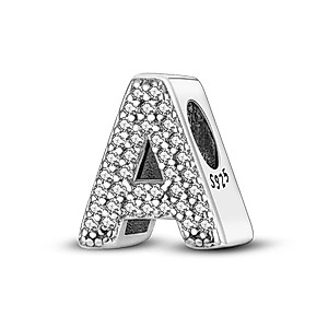 Pandach 925 sterling Silver Letters Charms A-Z Alphabet Beads with Cubic Zircons Charm Beads Pendants fit for European Bracelets Necklace Women Jewelry Gift Options