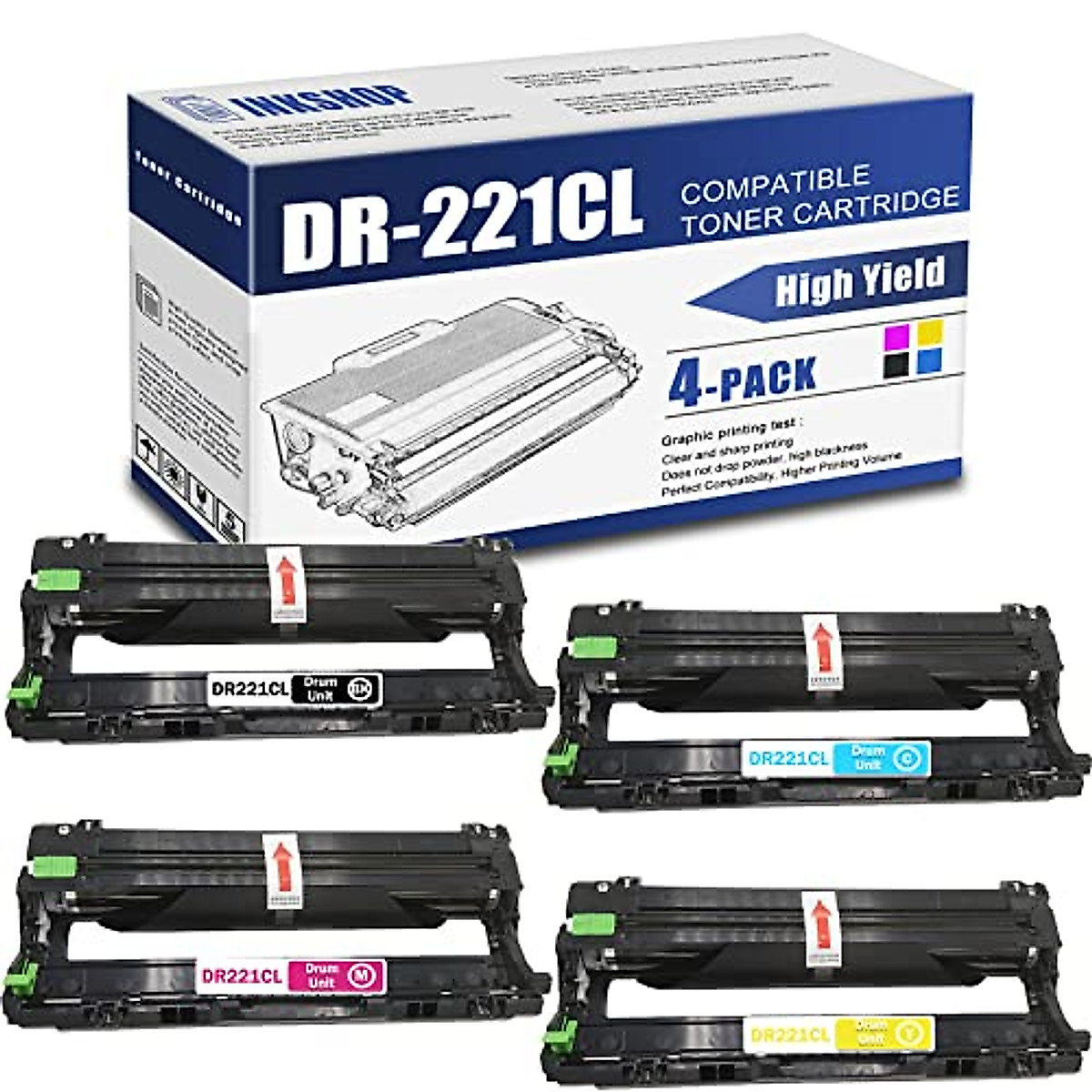4 Pack DR221CL Compatible DR-221CL Drum Unit Replacement for Brother DR-221CL HL-3140CW HL-3150CDN MFC-9130CW DCP-9015CDW Printer.(1BK+1C+1Y+1M)