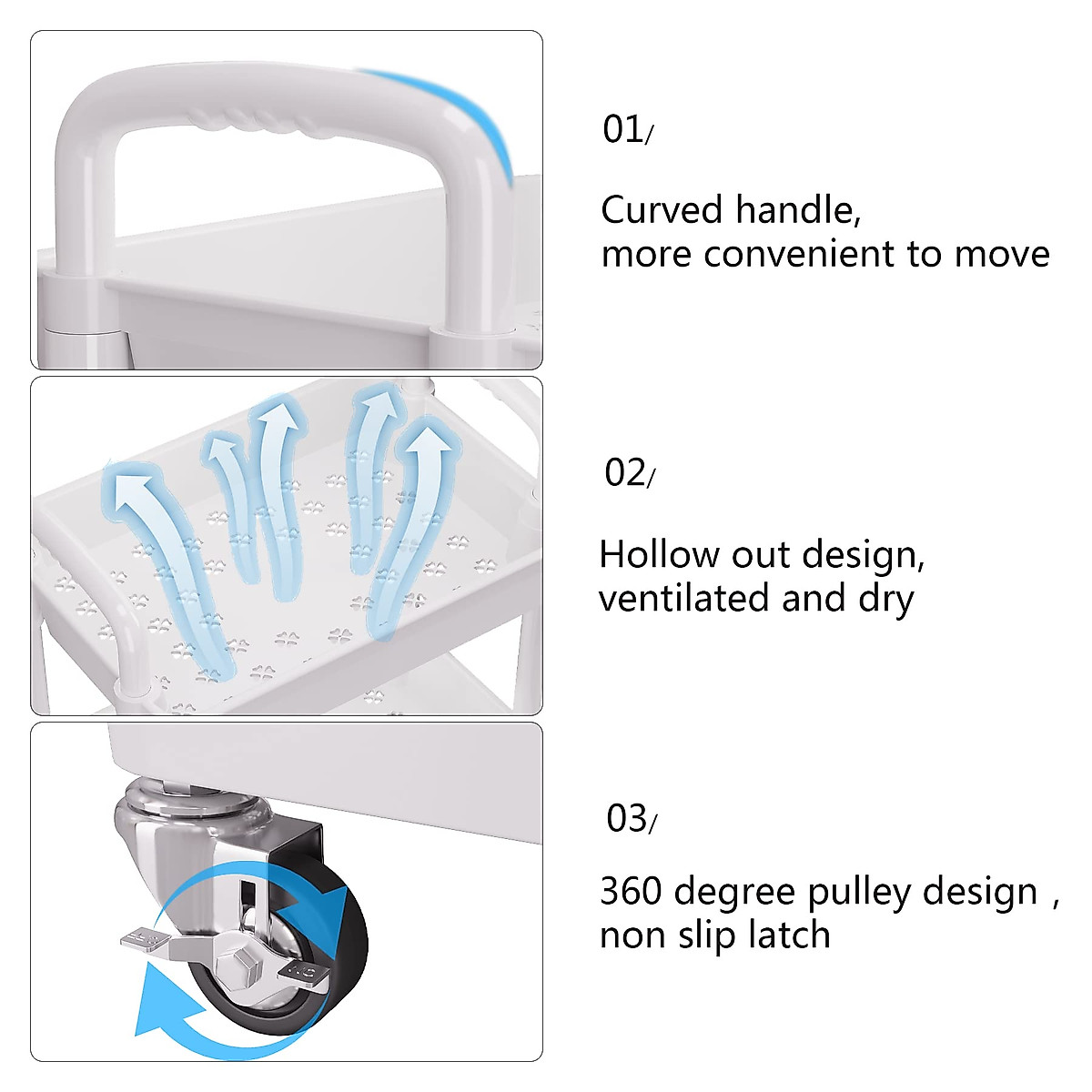 Buzowruil 5-Tier Utility Rolling Plastic Storage Cart Trolley with Lockable Wheels,Multifunctional Storage Shelves for Kitchen Living Room Office,White