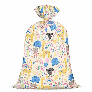 WRAPAHOLIC 56" Large Baby Shower Plastic Gift Bag - Animals & New Baby Design for Baby Shower, Kids Birthdays, Parties, Celebrating, or Any Occasion - 56" H x 36" W