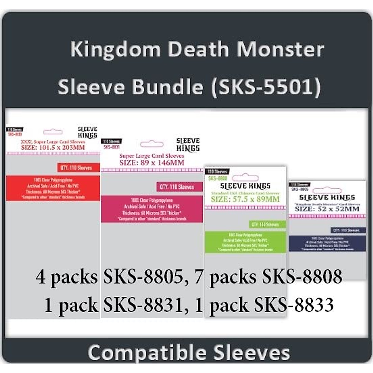 Kingdom Death: Monster revised for season 2 Compatible Sleeve Bundle (8805 X 4 + 8808 X 7 + 8831 X1 + 8833 X1) Sleeve Kings