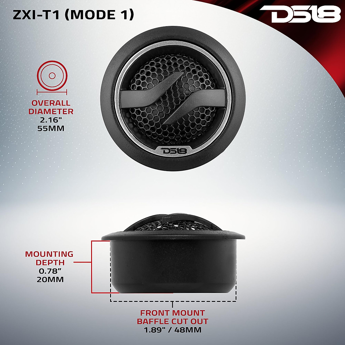 DS18 ZXI-T1 1.7 Inches Pei Dome Car Audio Tweeter with 1" Aluminum Voice Coil 100 Watts Peak 4 Ohms