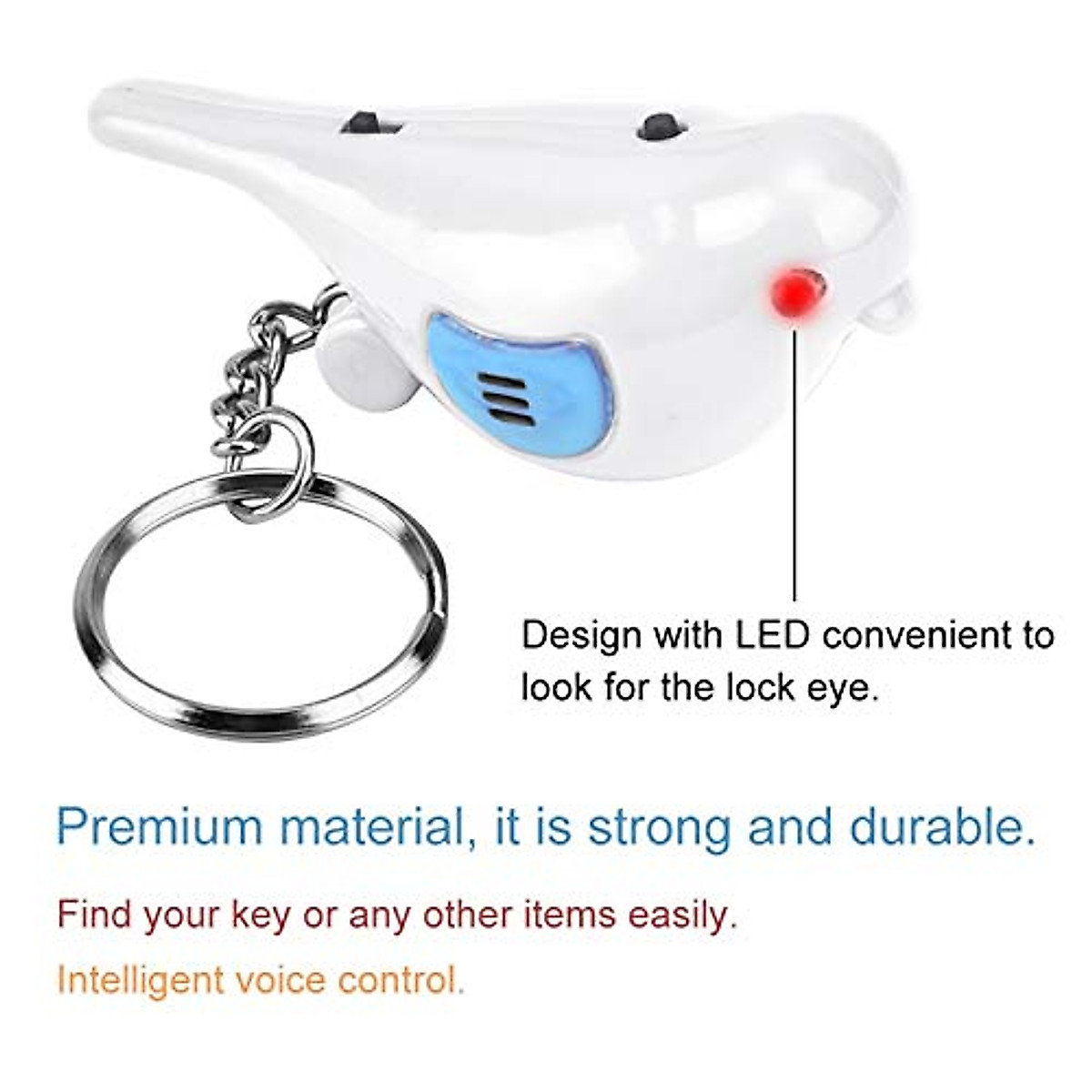 Bird Key Finder LED Whistle Key Finder Voice Control Keychain With Battery for Wallets Children Bags(white)