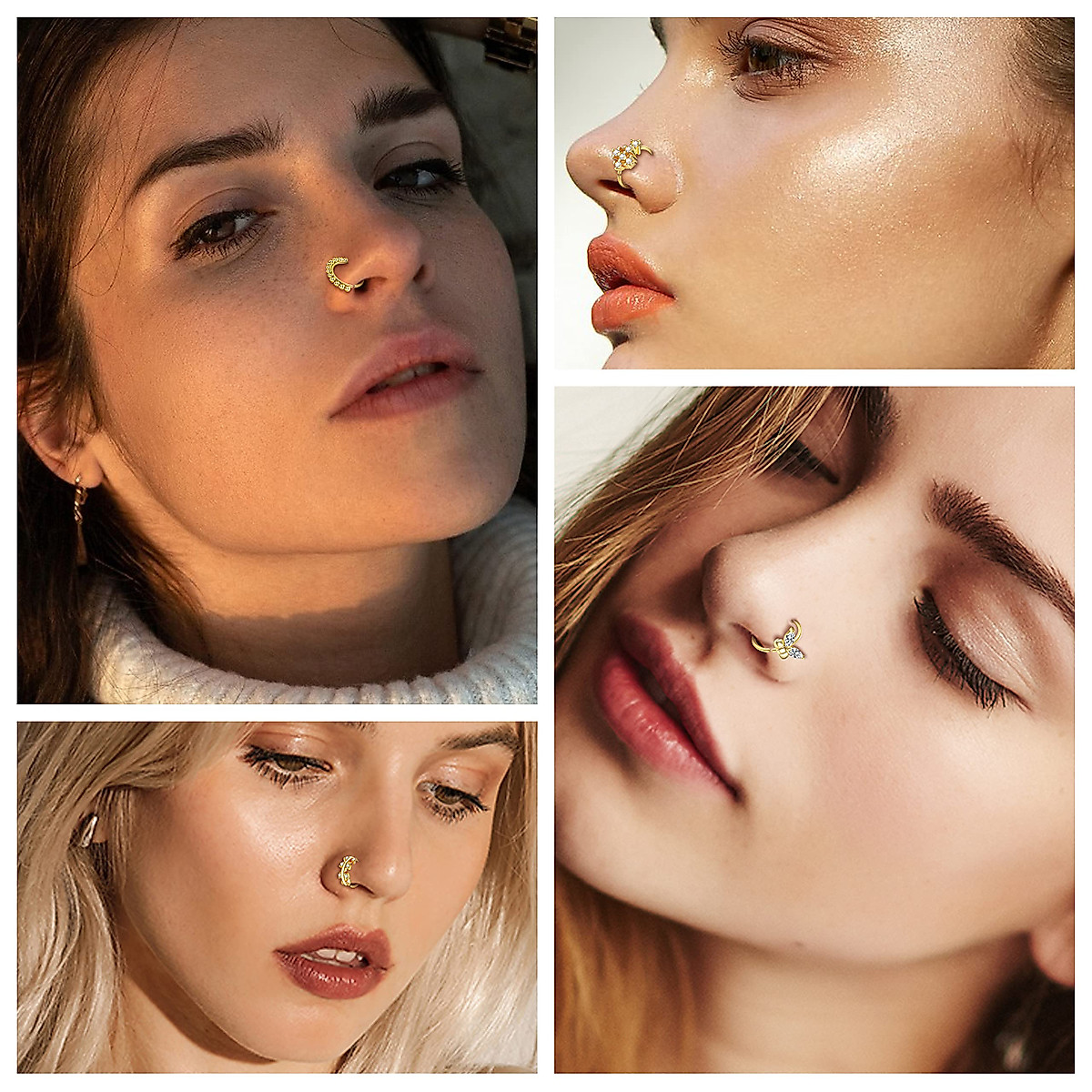 ORAZIO 16Pcs Nose Rings For Women Surgical Steel Nose Studs Hoops 20G Nose Hoop Corkscrew L Shaped Nose Stud Gold Silver Nose Ring Nose Piercing Jewelry (Gold Tone)