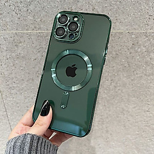 ZIYE Magnetic Case for iPhone 13 Pro Max Case [Compatible with MagSafe] Camera Lens Protector Plating Luxury Cover for Women Men Clear Soft TPU Shockproof Protective Phone Case - Green