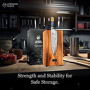 The Cooking Guild Premium Acacia Wood Magnetic Knife Holder for 10+ Knives - Magnetic Knife Block without Knives - Strong Magnetic Hold Knife Magnet with Non-Slip Rubber Feet for Secure Knife Storage